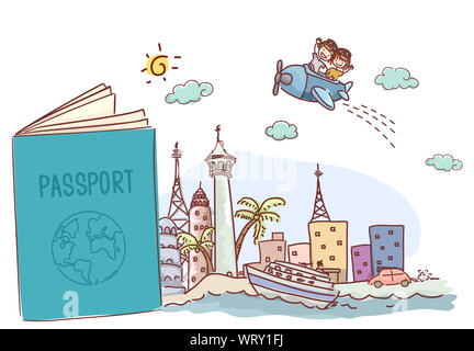 Illustration of a Stickman Kid Girl Explorer On Top of the World ...