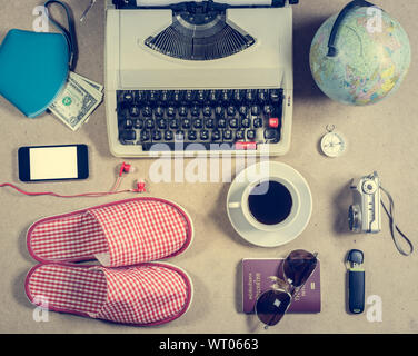 A top view of vintage camera on turquoise and blue old bathroom tiles ...