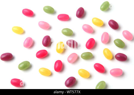 colorful candies jelly beans spread isolated on white background Stock ...
