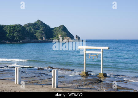 Ubara, Chiba, Japan , 09/01/2019 , Torii gate in Ubara beach. The Torii ...