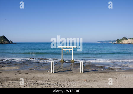 Ubara, Chiba, Japan , 09/01/2019 , Torii gate in Ubara beach. The Torii ...