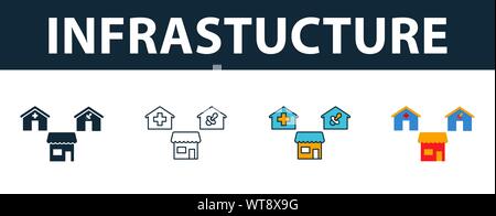 Infrastructure icon set. Four elements in diferent styles from ...
