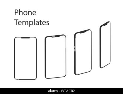 Three frameless cell phone templates on white background. Mobile phone ...