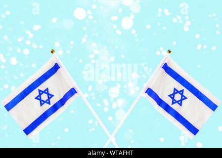Two Israel Flags With Bokeh Lights Background for Israel Holidays Stock ...