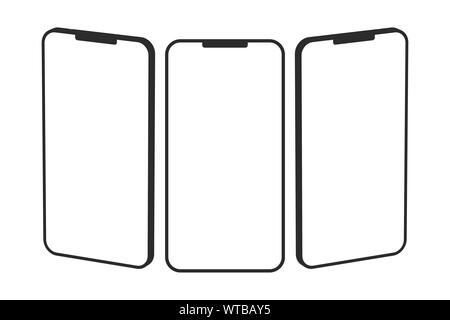 Three frameless cell phone templates on white background. Mobile phone ...