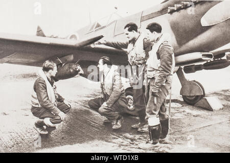 World War Two, RAF fighter pilot / bomber crew member, standing against ...