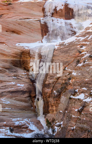 Slickrock and frozen waterfall, Zion National Park, Utah, USA Stock ...