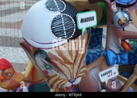 Miniature sculptures during Las Fallas festival in Gandia, Spain Stock ...