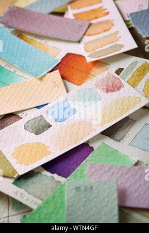 Color palette close up sample. Paint selection catalog over interior ...