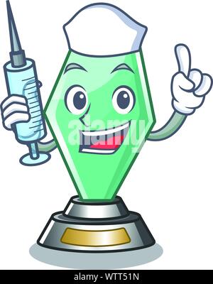 Syringe with Trophy - A cartoon illustration of a Syringe Mascot with a ...