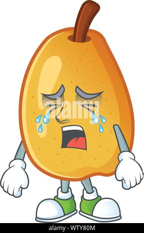 Pear character with crying and tears emotion, sad face, depressive eyes ...