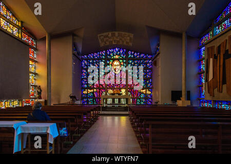 England, Devon, Buckfast Abbey, Stained Glass Window in The Blessed ...
