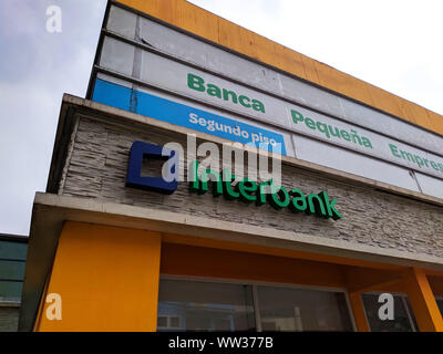 Logo interbank, one of the two biggest banks in Lima Peru Stock Photo ...