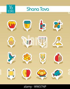 Shofar. Rosh Hashanah pin map icon. Shana tova Map pointer. Happy and ...