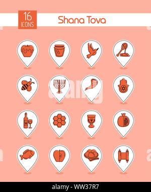 Shofar. Rosh Hashanah pin map icon. Shana tova Map pointer. Happy and ...