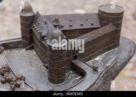 Bronze moulded maquette model of the triangle shaped castle and museum ...