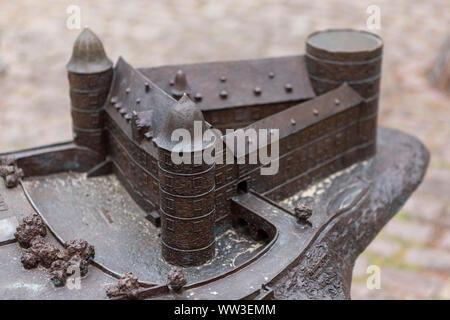 Bronze moulded maquette model of the triangle shaped castle and museum ...