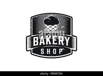 Vintage Retro Badge, Charcoal Hand Drawing, Classic Bakery Logo Design ...