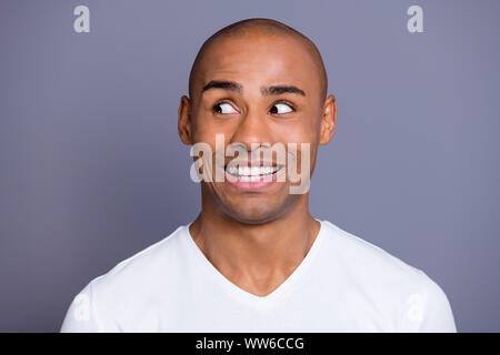 Portrait of attractive foxy cunning cheerful girl thinking copy space ...