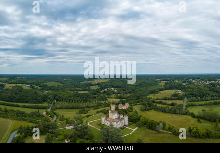 France, Gironde, Mazeres, Chateau Roquetaillade (aerial view Stock ...