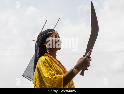 Afar tribe women dancing with a jile knife during expo festival ...