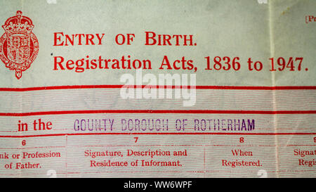 Birth Certificate, United Kingdom Stock Photo - Alamy
