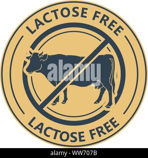 Lactose free sign, icon, logo. Round badge with milk bottle crossed out ...