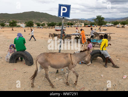 Eritrean people with carts in a market, Debub, Ghinda, Eritrea Stock ...