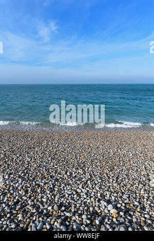 France, Seine-Maritime Etretat, the pebble beach, the colorful boats ...