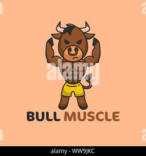 Bull Gym Logo Character Design Bodybuilder Posing Muscular Body Vector ...