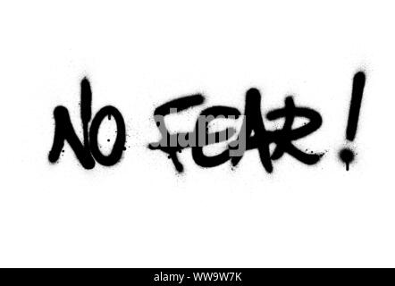 Sprayed no fear font graffiti with over spray in black over white ...