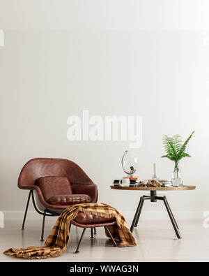 A 3D rendering of a brown leather chair isolated on a white background ...