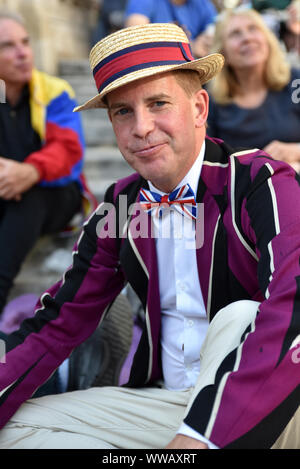 South Kensington, London, UK. , . 'Prommers' wait excitedly for the ...