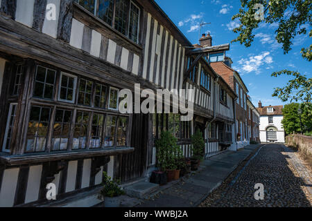 RYE, UNITED KINGDOM - JULY 29: Residential street with traditional ...