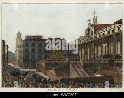 Spanish Inquisition. Auto-da-fe. Condemned in the scaffold wearing the ...