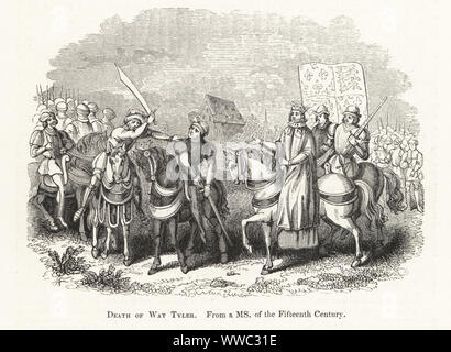 Death of Wat Tyler at Smithfield, London, 15th June 1381. Tyler was ...