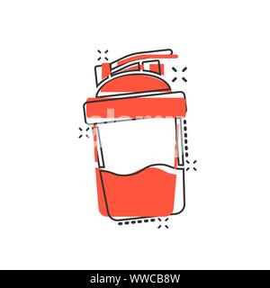 Shaker icon in comic style. Sport bottle vector cartoon illustration on ...