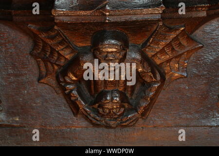 details from chancel, medieval wood carving, St Mary's Church, Nantwich ...