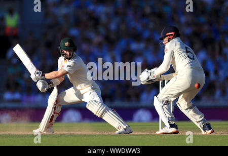 Australia's Matthew Wade (left) bats during day four of the fifth test ...