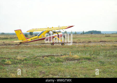 Samara, Russia - August 22, 2019: Light sport aircraft drove into the ...