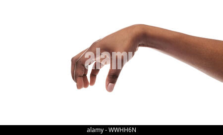 Woman's hand making gesture while grab some items isolated on white ...