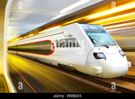 super streamlined train with motion blur moves in subway Stock Photo ...
