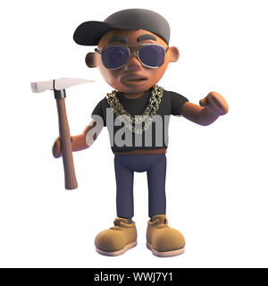 3d cartoon black hiphop rapper in baseball cap holding a red ...