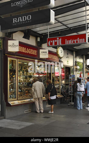 Geneva city center with shops and boutiques, Switzerland Stock Photo ...