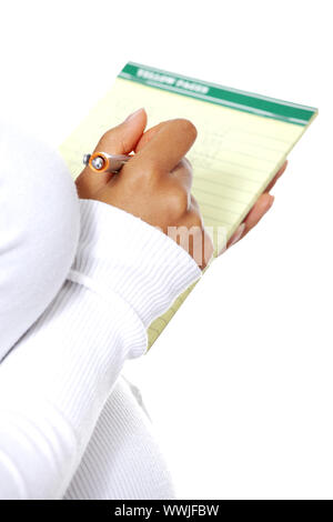 Pregnant businesswoman with notebook isolated on white background Stock ...