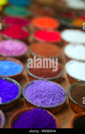 colorful powder pigments in rows in clay bowls Stock Photo - Alamy