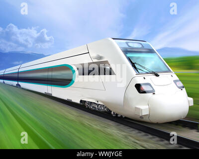 super streamlined train with motion blur moves in subway Stock Photo ...