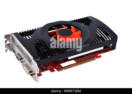 video card with three outputs on a white background Stock Photo - Alamy