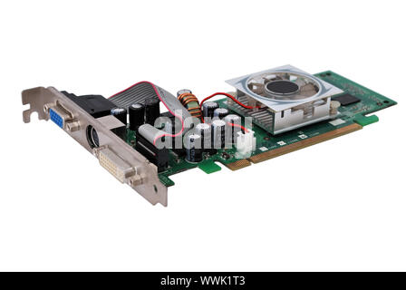 video card with three outputs on a white background Stock Photo - Alamy