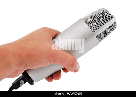 Sheets of music and professional microphone on table, closeup Stock ...